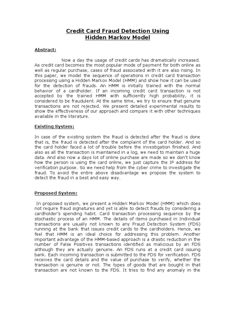 CREDIT CARD Fraud Detection Hidden Markov Model | PDF | Credit Card | Financial Transaction