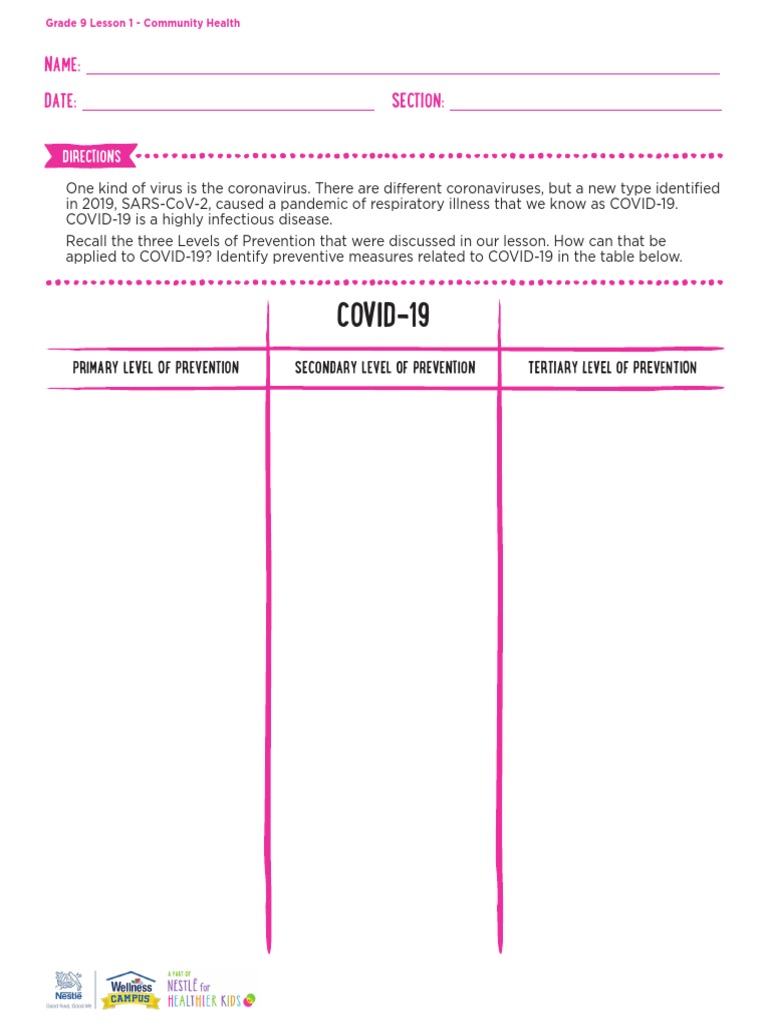 Lesson 1 - Community Health Worksheet 3-Merged | PDF | Infection | Pandemic