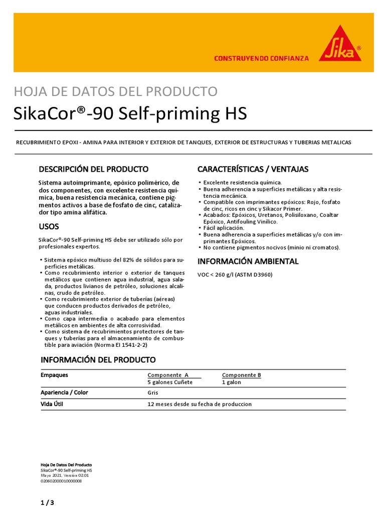 Sikacor 90 Self Priminghs | PDF | Epoxy | Química