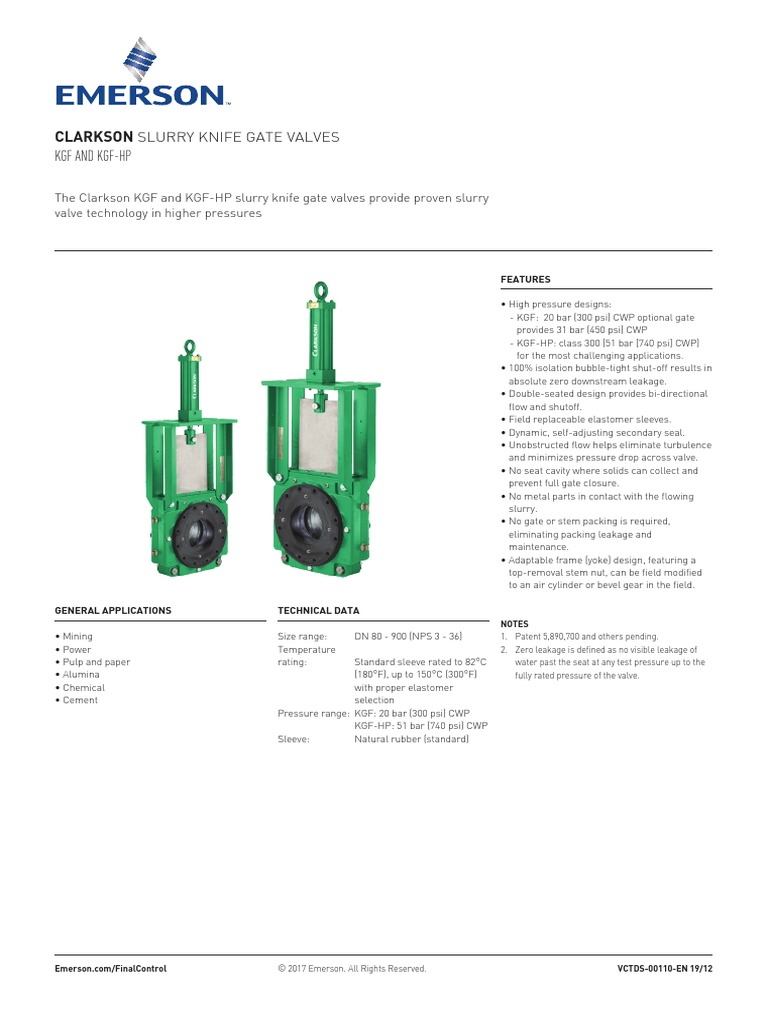 KGF and KGF-HP: Clarkson Slurry Knife Gate Valves | PDF | Friction | Wear
