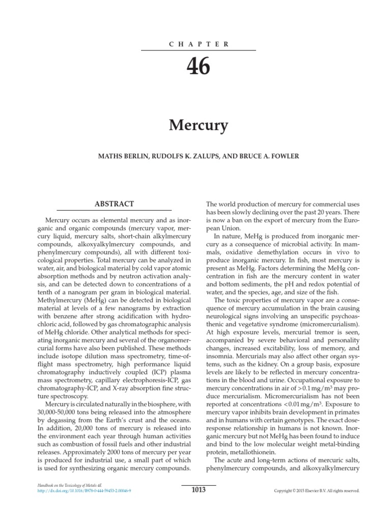 Mercury: Handbook On The Toxicology of Metals 4E | PDF | Mercury ...