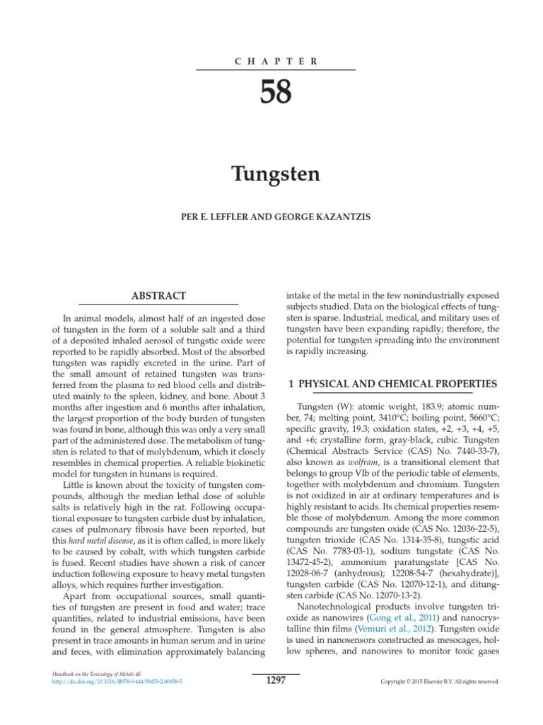 Chapter 58 - Tungsten - 2015 - Handbook On The Toxicology of Metals ...