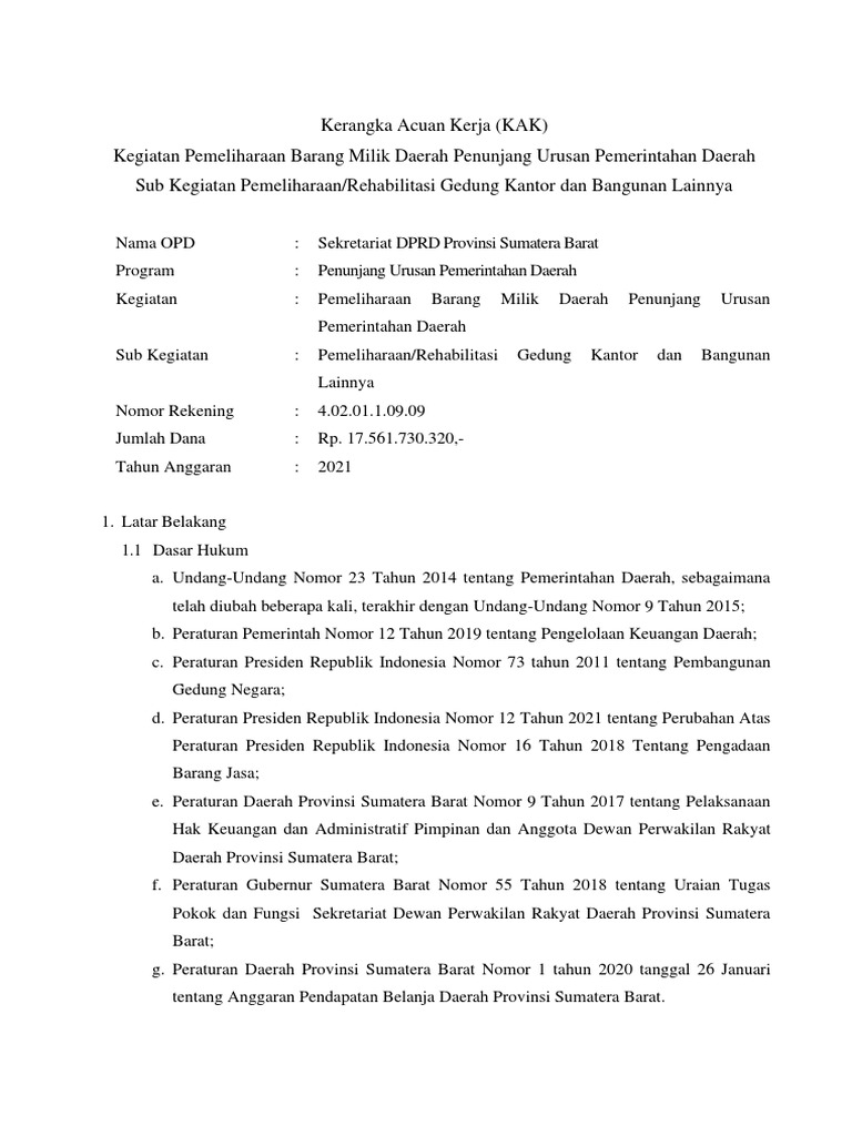 31 KAK Rehab Pemeliharaan Gedung | PDF