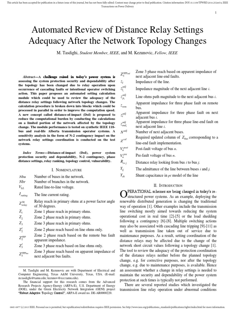 Automated Review of Distance Relay Settings Adequacy After The Network ...