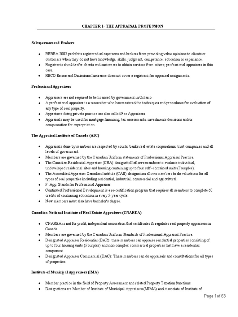 Chapter 1-The Appraisal Profession: P Ge o 63 | Download Free PDF ...