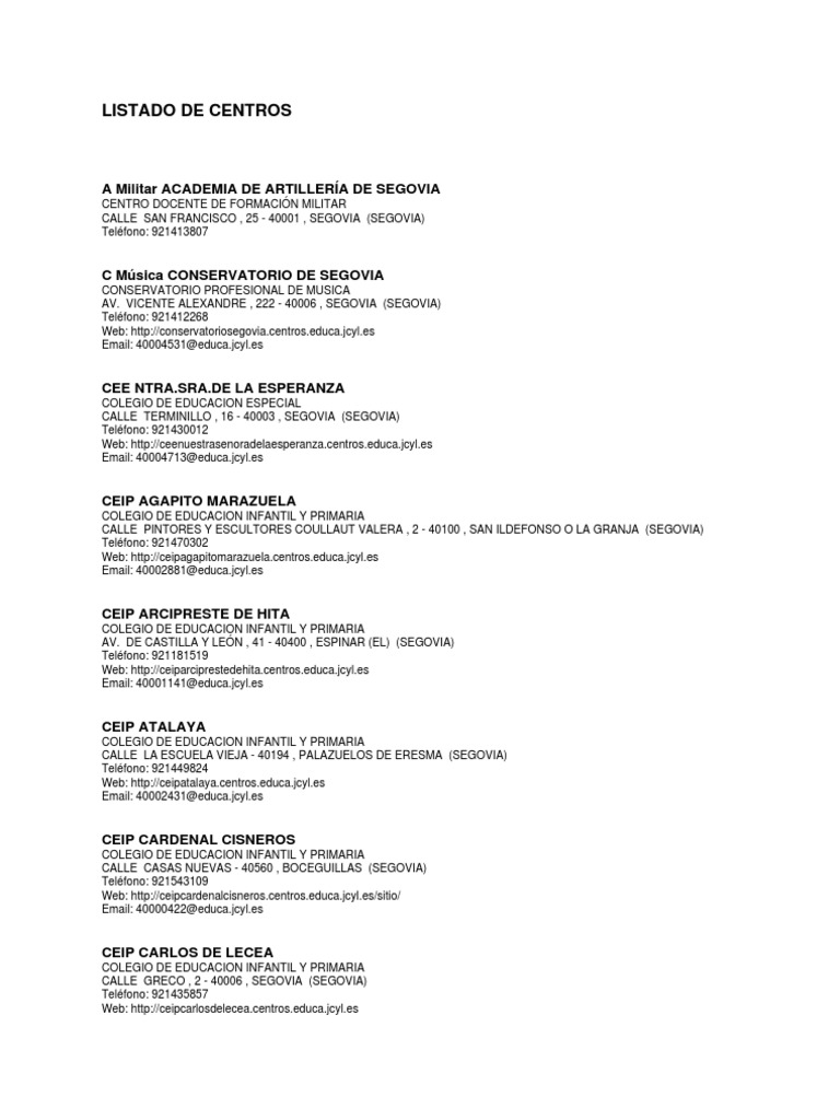 Listado Centros | PDF | España | Escritores españoles