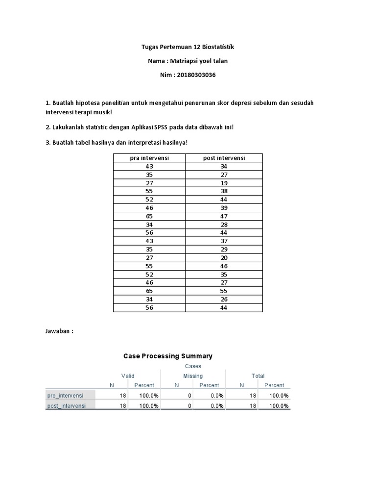 Tugas Pertemuan 12 Biostatistik | PDF | Student's T Test | Statistics