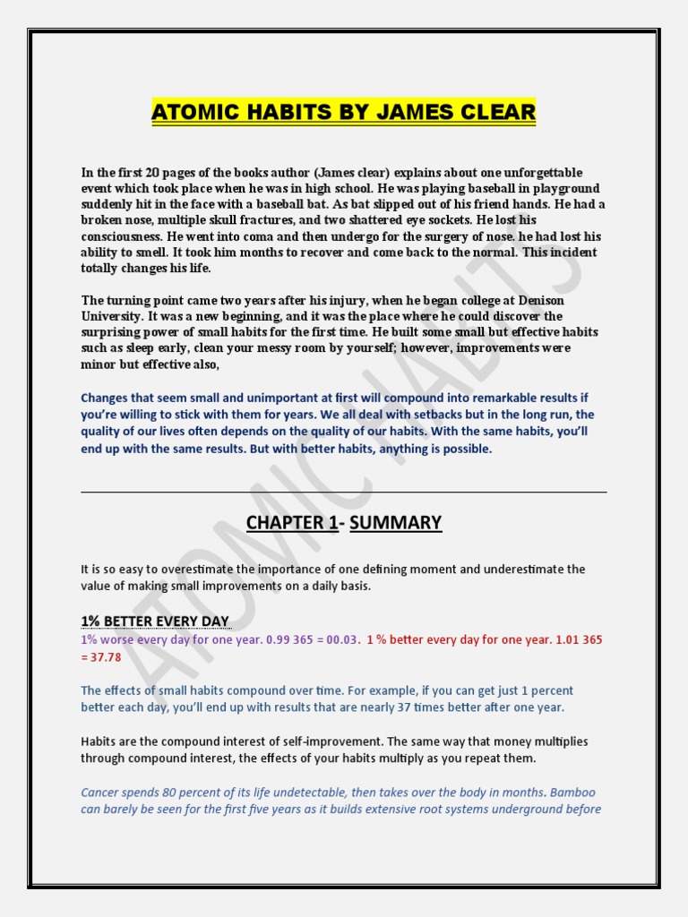 Atomic Habits by James Clear: Chapter 1-Summary | PDF | Cognition