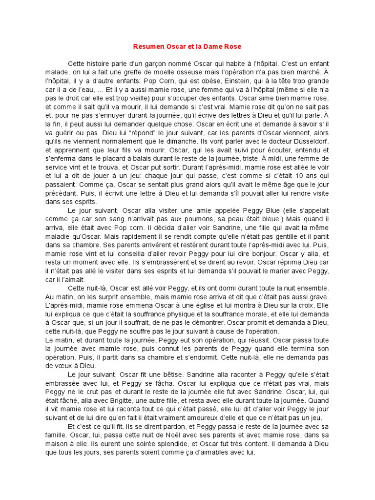 Résumé "Oscar Et La Dame Rose" | PDF