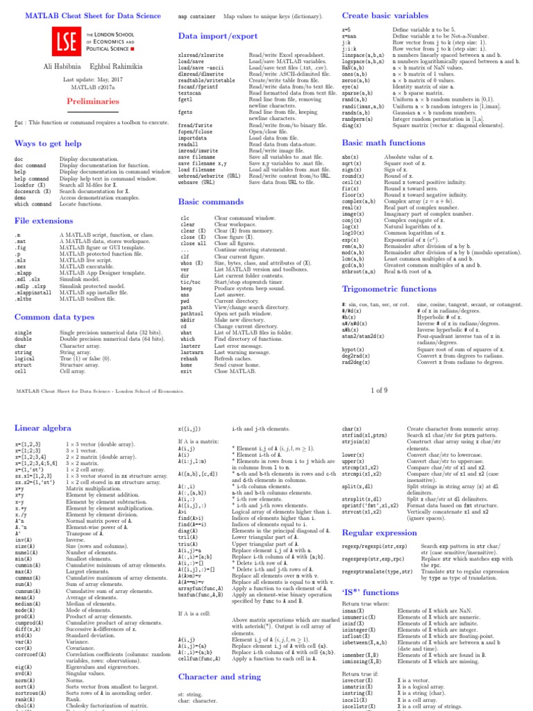 MATLAB Cheat Sheet For Data Science - LondonSchoolofEconomics | PDF ... MATLAB Cheat Sheet For Data Science - LondonSchoolofEconomics | PDF ...