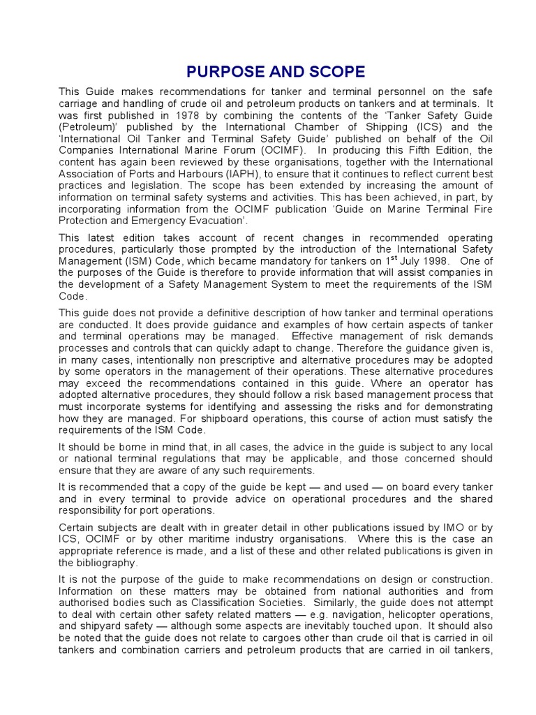 ISGOTT 5 - 00 Purpose and Scope1 | PDF | Oil Tanker | Petroleum