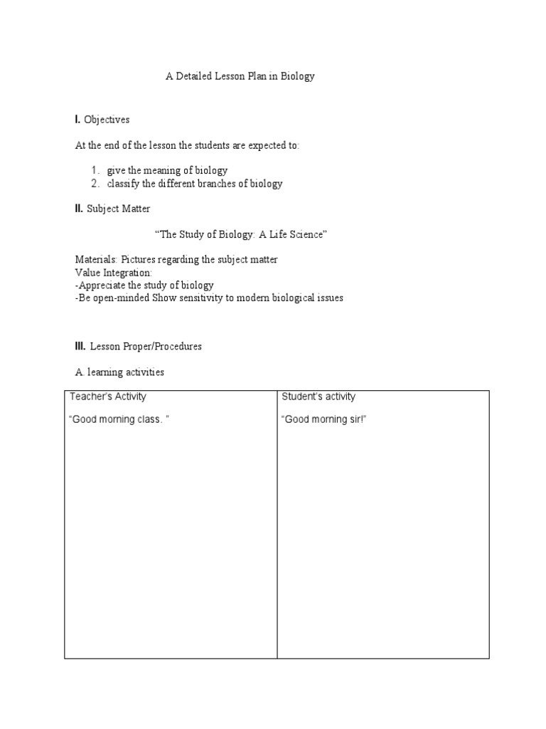 Comprehensive Biology Lesson Plan | PDF | Pathology | Zoology