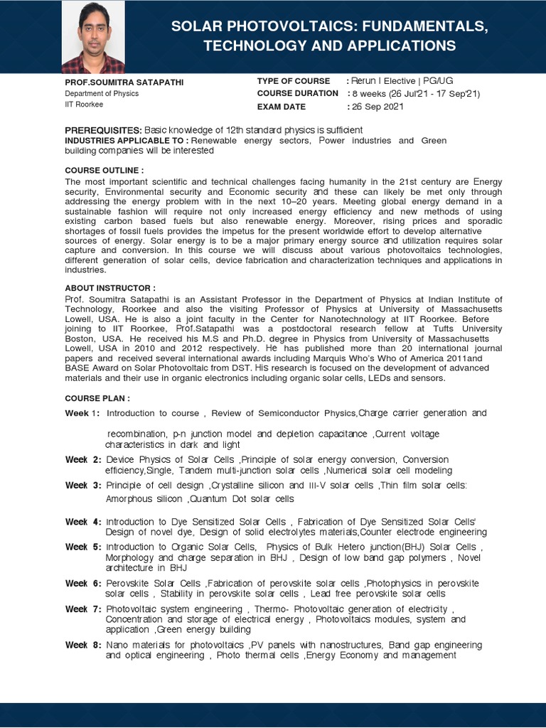 Solar Photovoltaics: Fundamentals, Technology and Applications | PDF ...