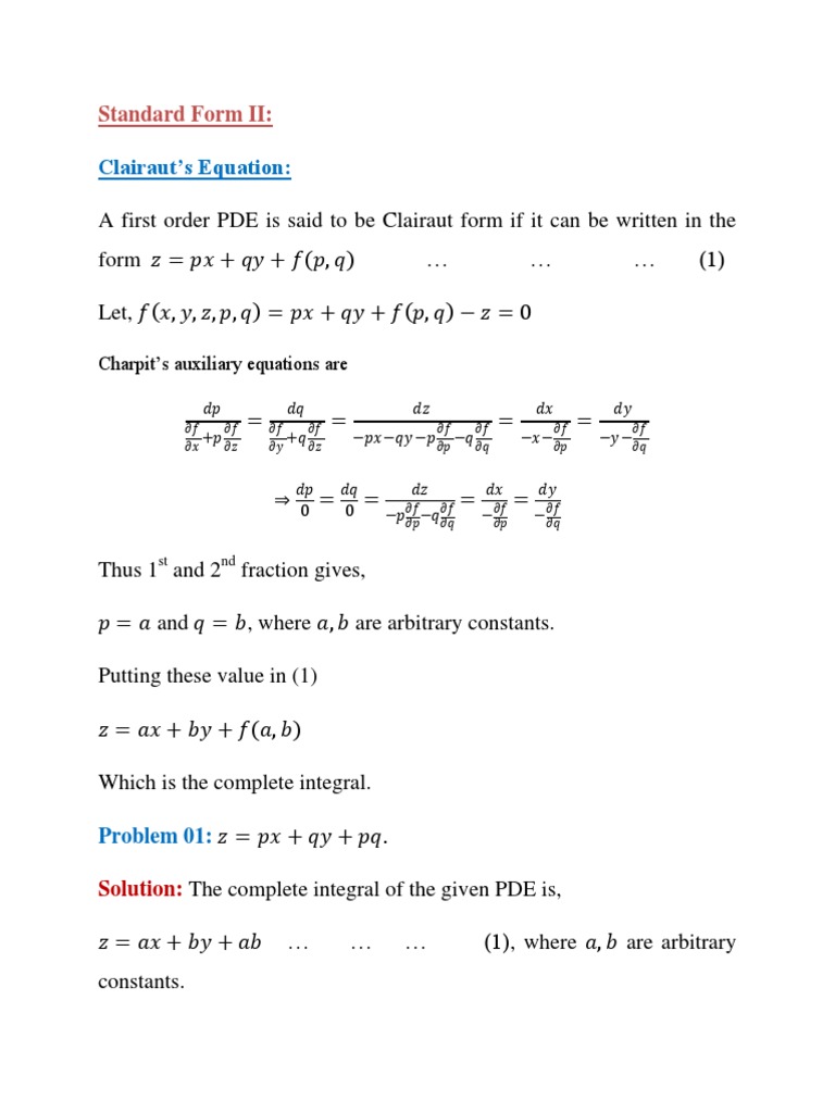 Clairaut's Equation:: Standard Form II | PDF | Equations | Partial Differential Equation