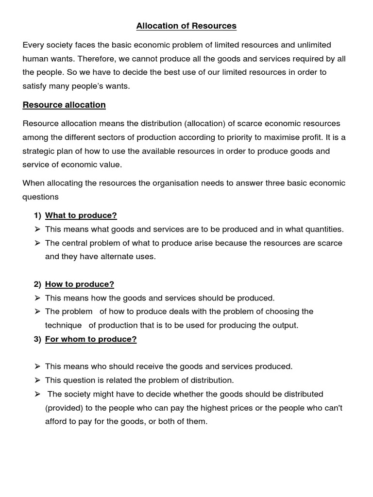 Allocation of Resources: 1) What To Produce? | PDF | Economic System ...