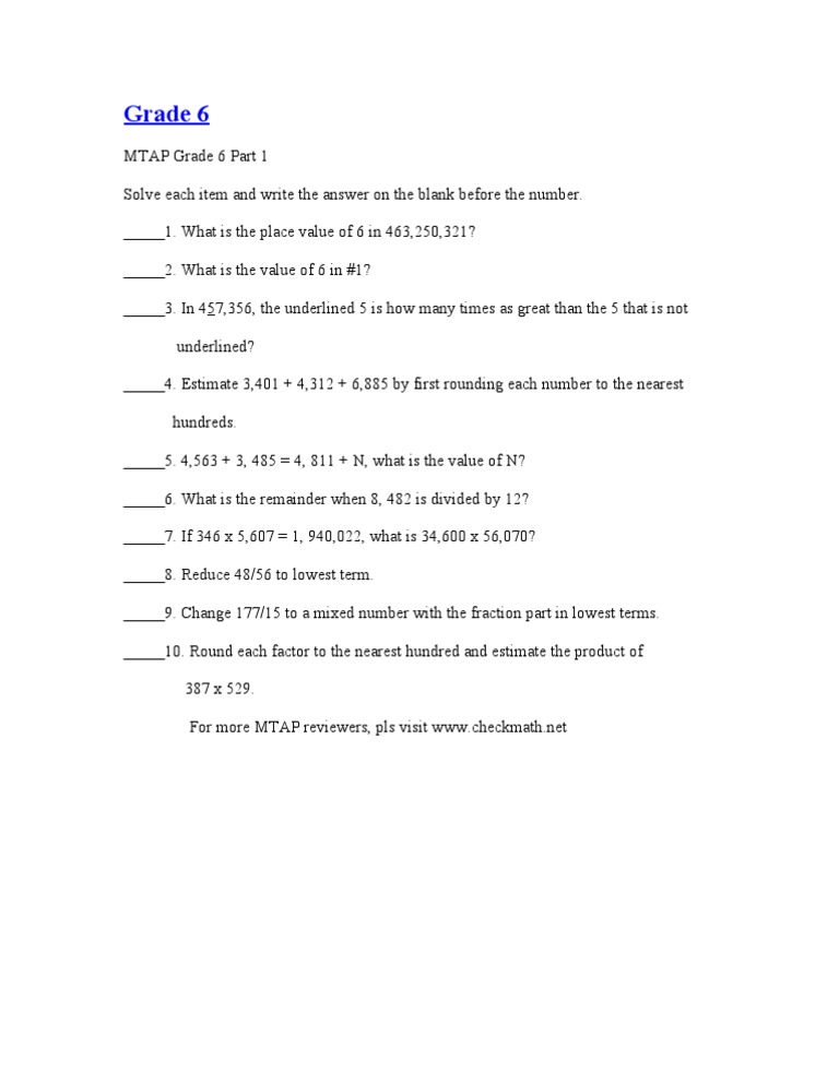 Grade 6 Math Practice Questions | PDF