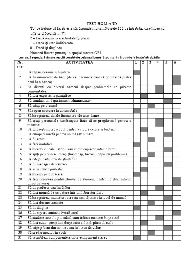 Test - Holland Editabil | PDF