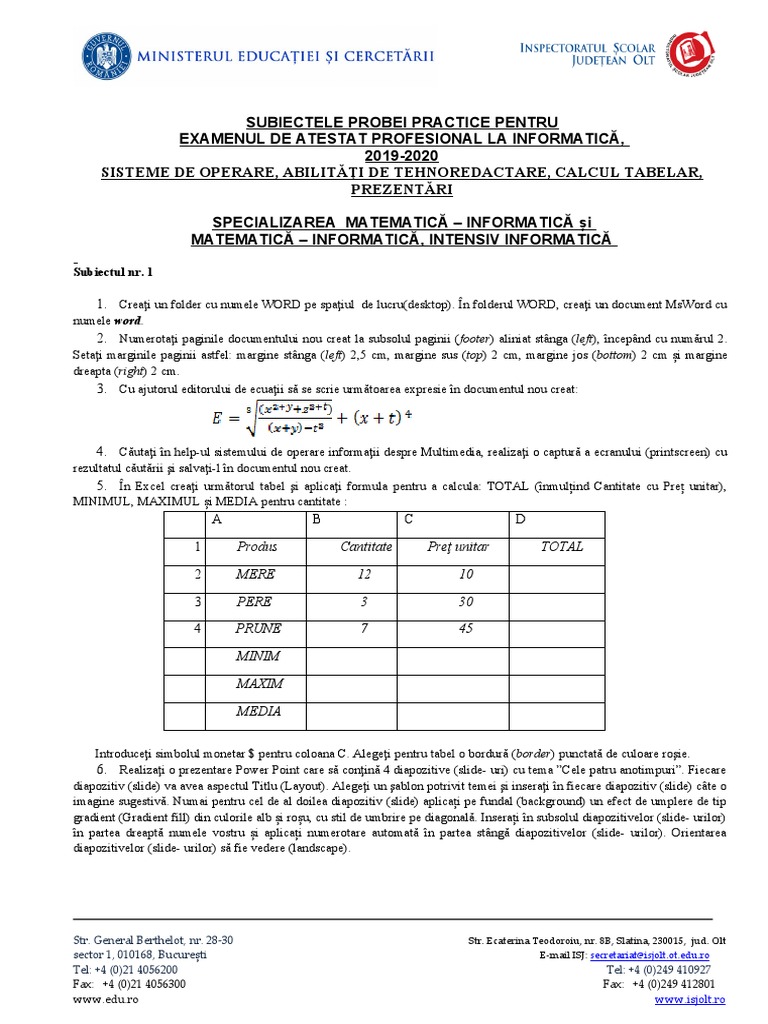 Subiecte Atestat Tehnoredactare | PDF