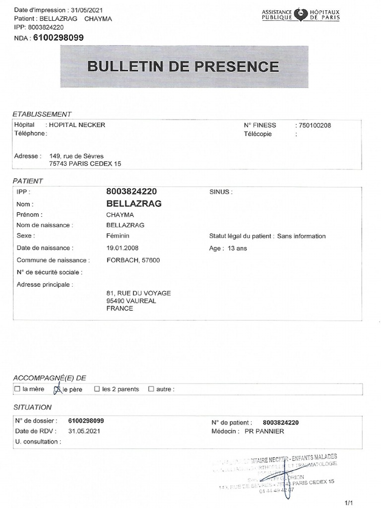 Attestation Abscence Hopital | PDF