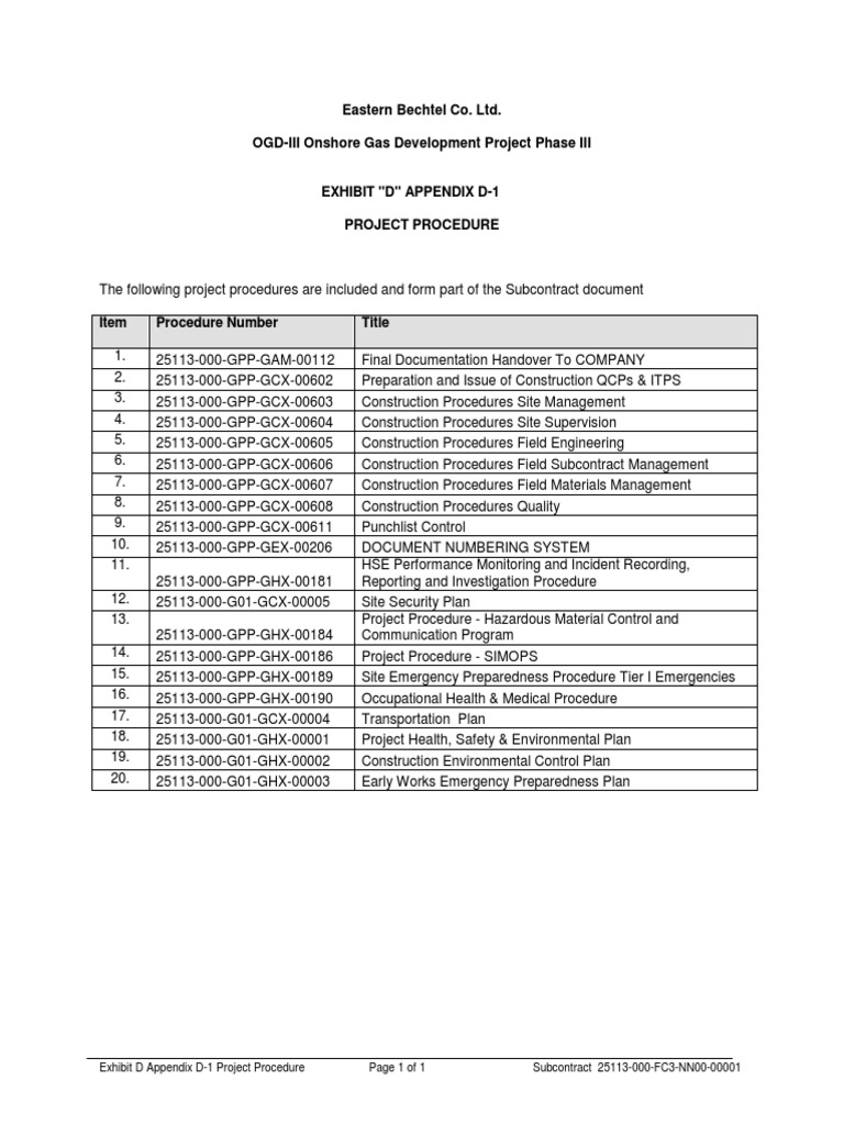 07 - Exhibit D - Appendix D-1 Project Procedure | PDF
