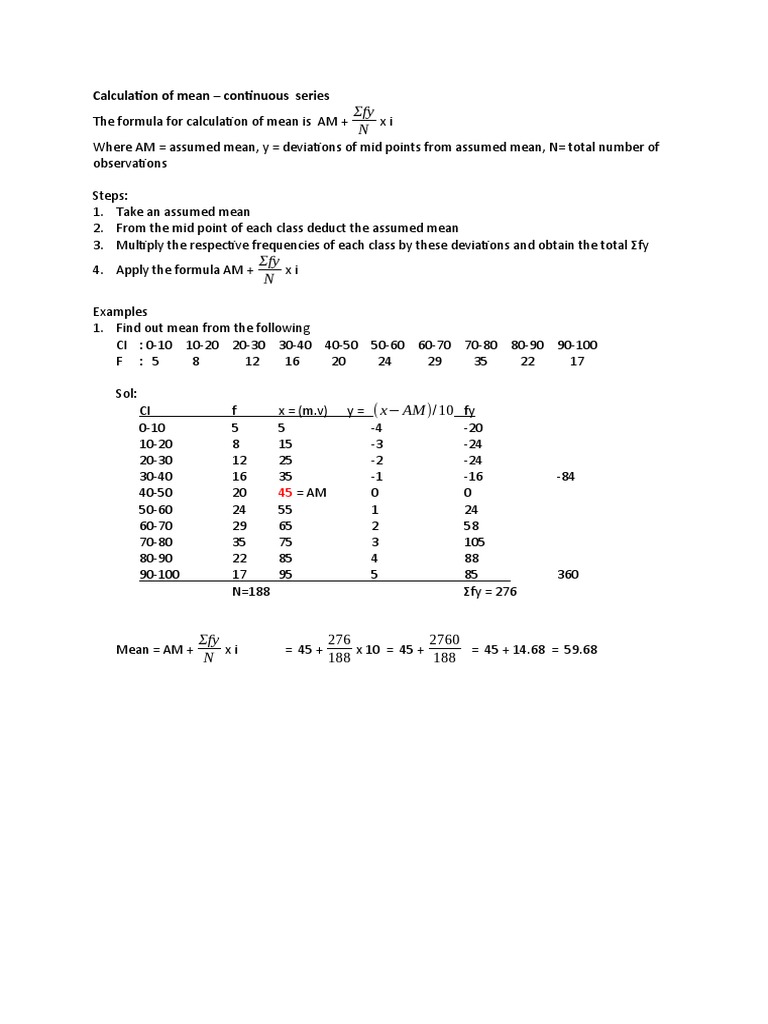 Calculation of Mean - Continuous Series | PDF