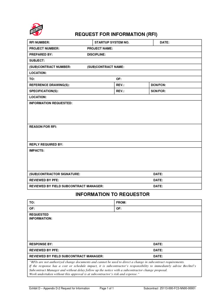 RFI Template for Subcontract Management | PDF | Computers