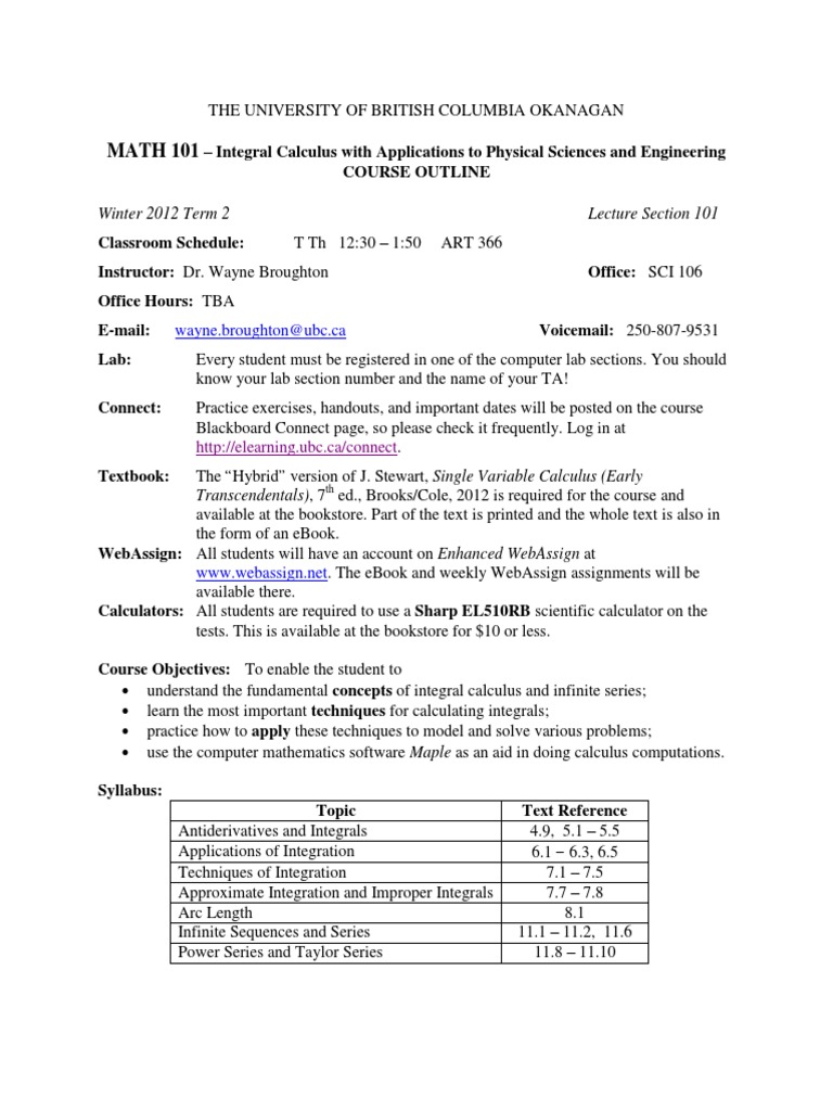 MATH 101-101 2012 WT2 Protected | PDF | Academic Integrity | Integral