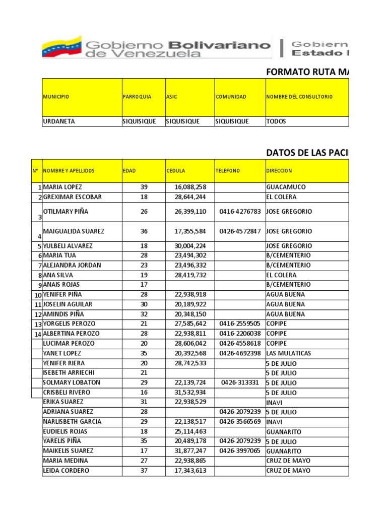 Formato Ruta Materna Por Consultorio Racs-1 | PDF | Salud pública ...