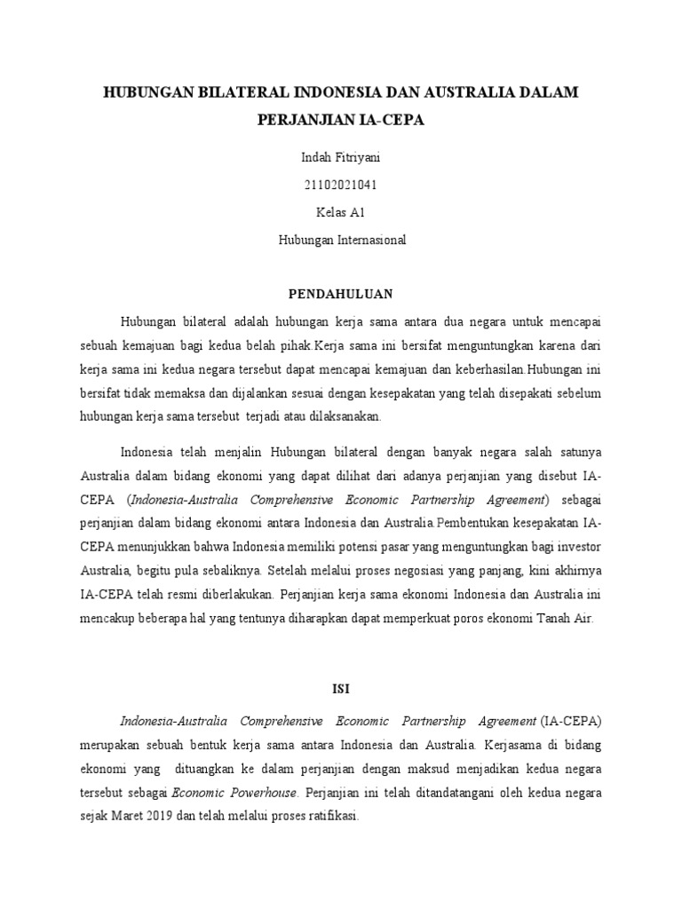 Hubungan Bilateral Indonesia Dan Australia Dalam Perjanjian Ia-Cepa | PDF