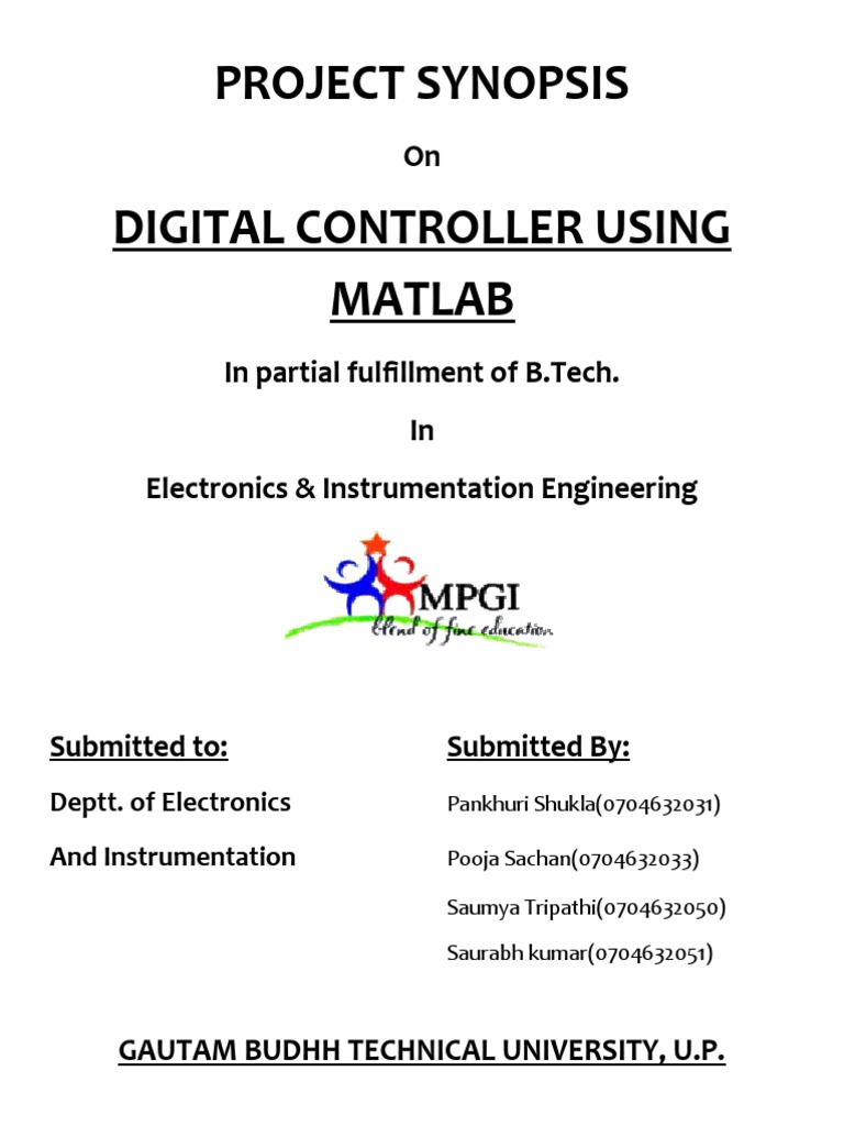 Project Synopsis Digital Controller Using Matlab: Deptt. of Electronics ...