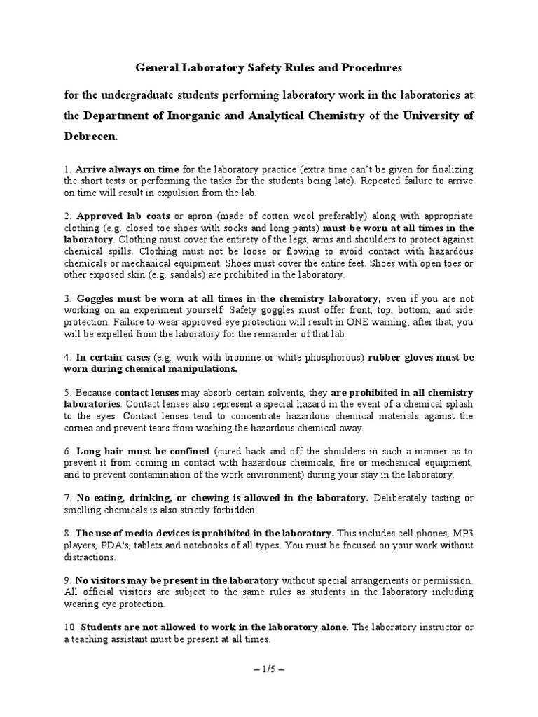 Laboratory Safety Rules for Students | PDF | Chemistry | Chemical ...