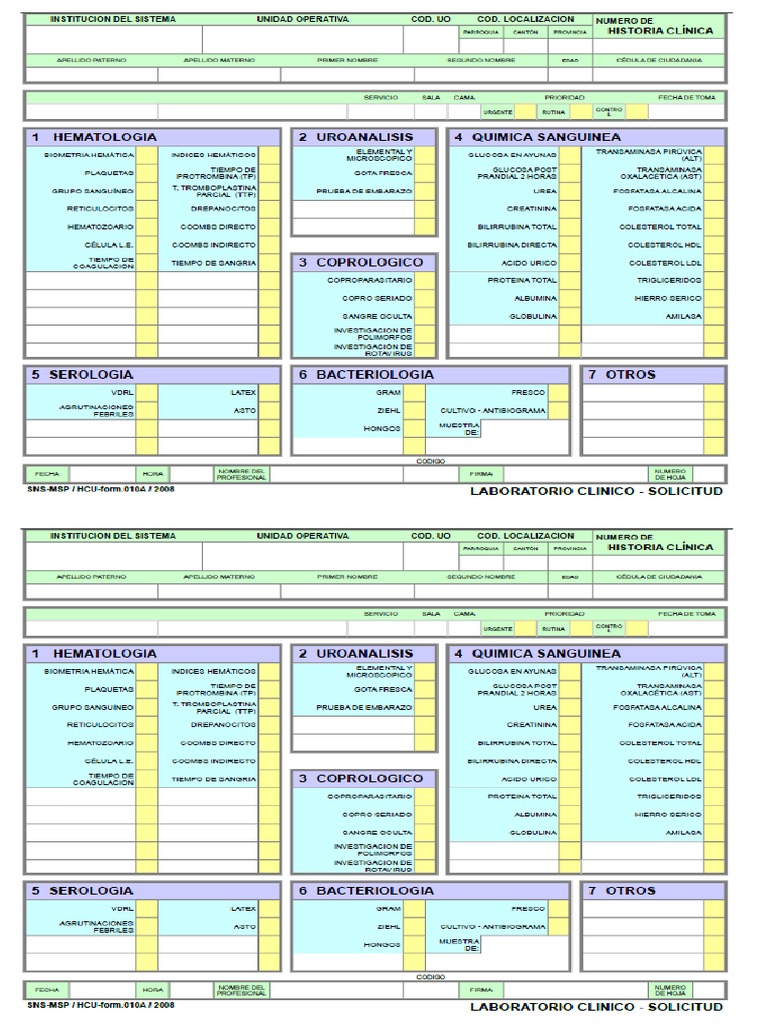 Formato de Laboratorio MSP para Imprimir | PDF