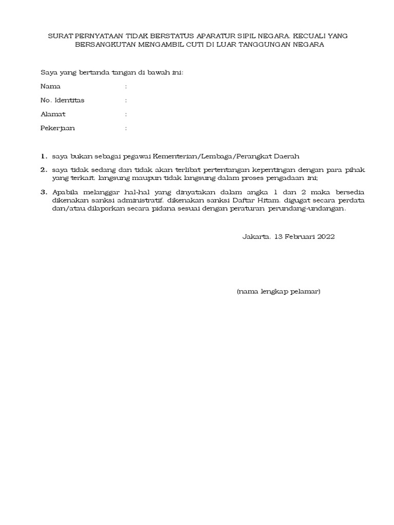 Contoh Surat Pernyataan Bukan ASN | PDF
