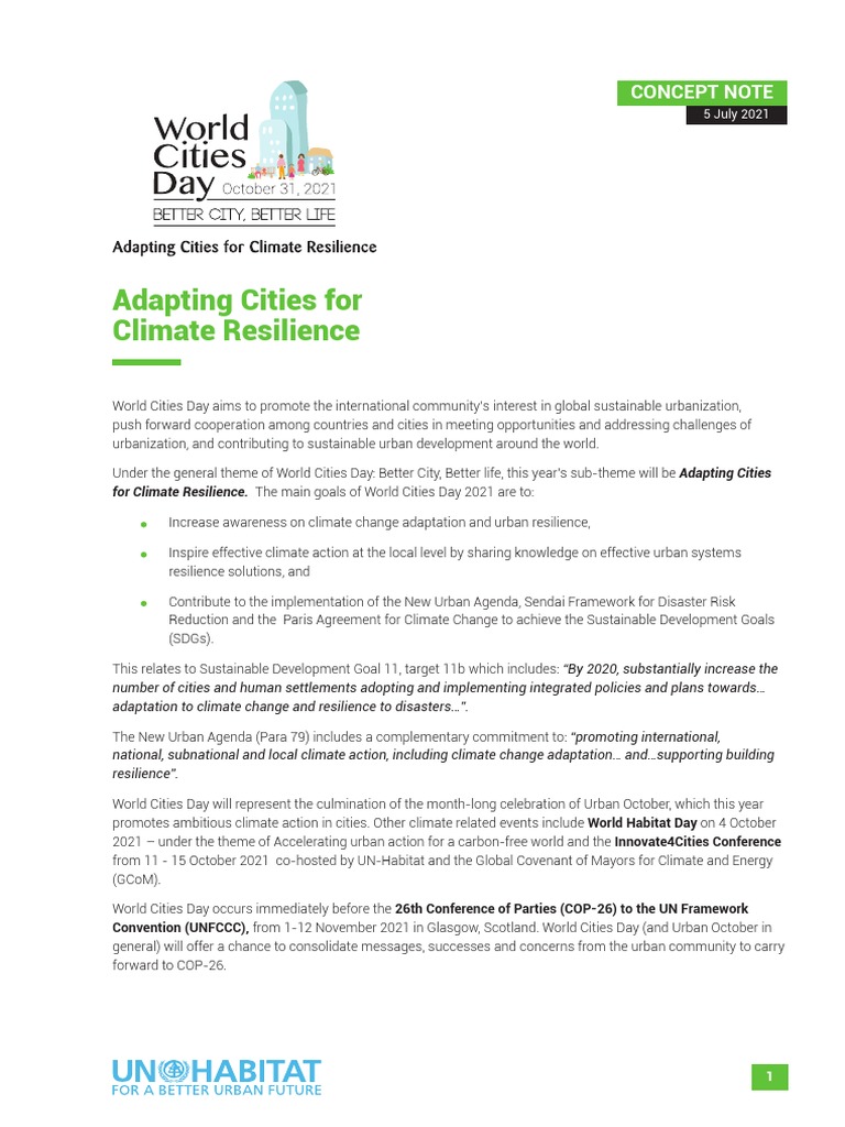 World Cities 2021 - Concept Note | PDF | Climate Resilience ...