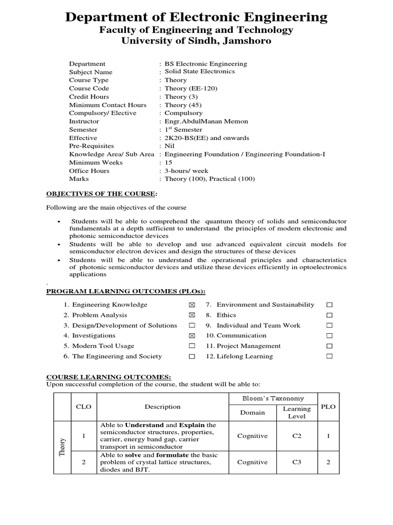 20 Solid State Electronics Course Outline | PDF | Semiconductors ...