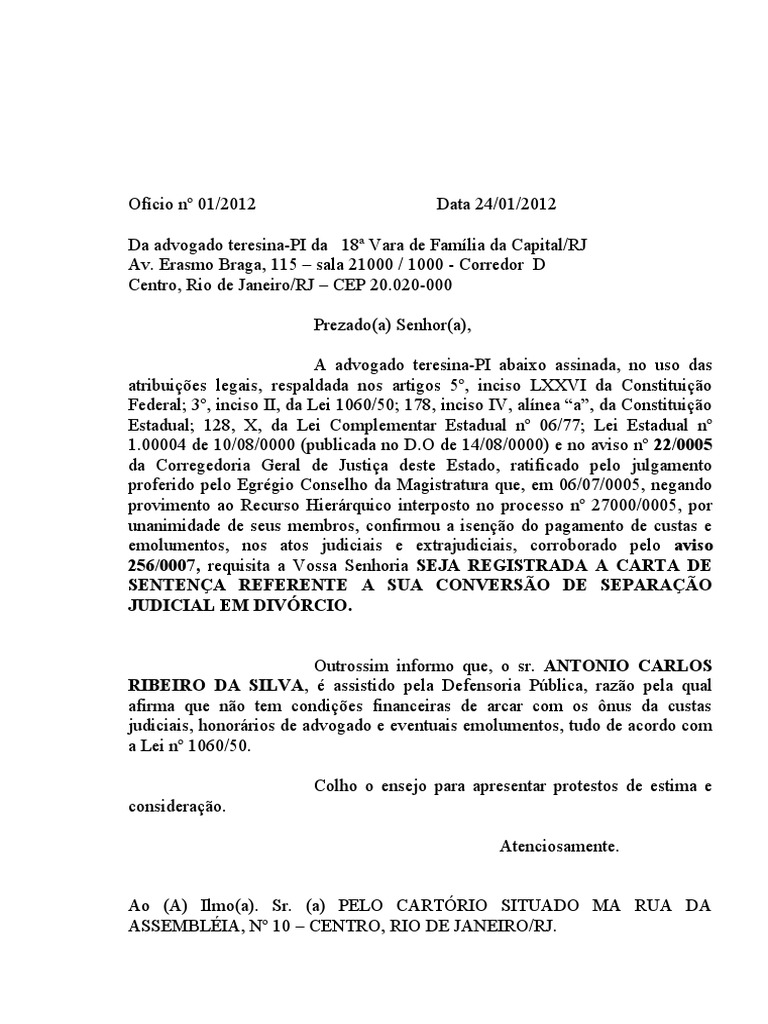 Ofício de Gratuidade | PDF