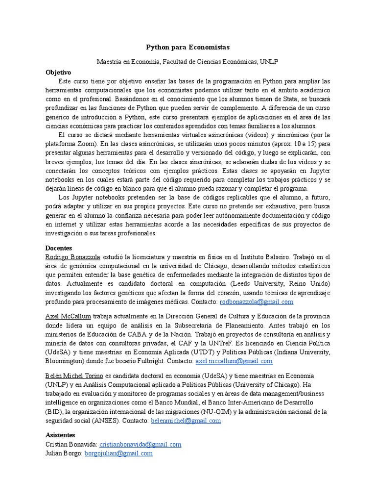 Python para Economistas | Descargar gratis PDF | Python (lenguaje de programación) | Informática