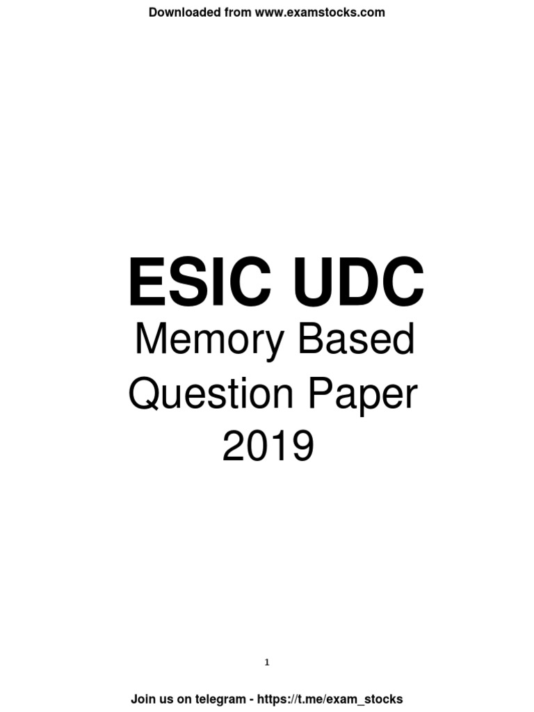 Esic Udc: Memory Based Question Paper 2019 | Download Free PDF ...