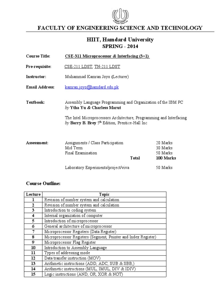 CSE-311 Microprocessor & Interfacing Course Outline | PDF | Microprocessor | Microcontroller