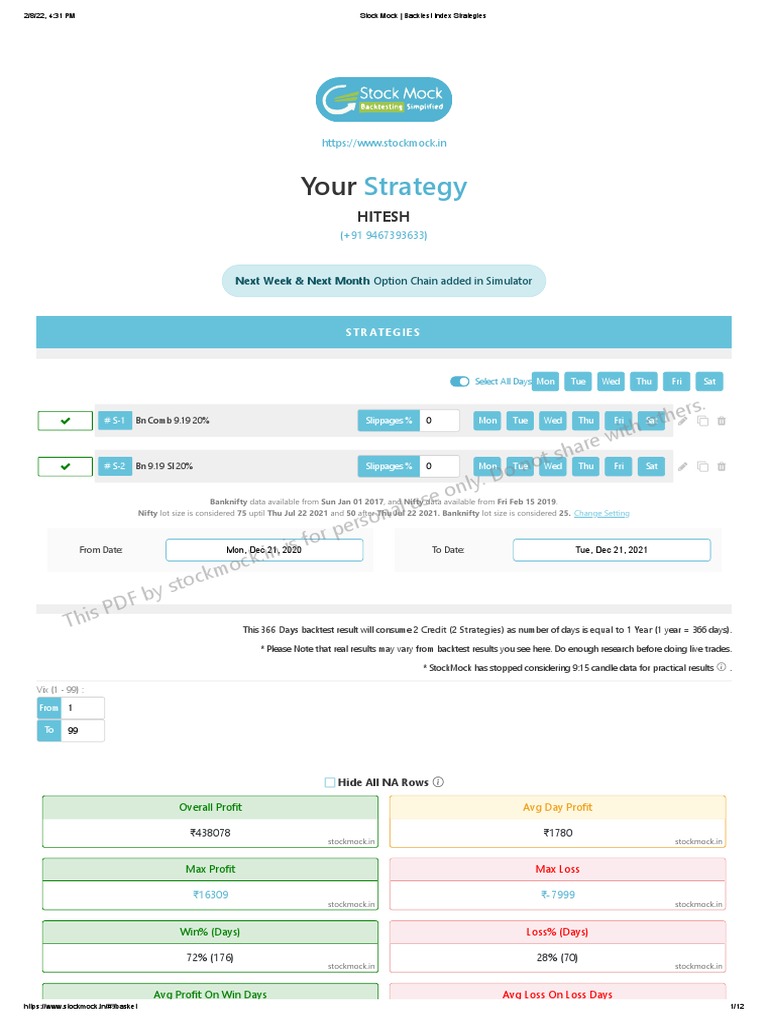 Strategy: This PDF by Stockmock - in Is For Personal Use Only. Do Not ...