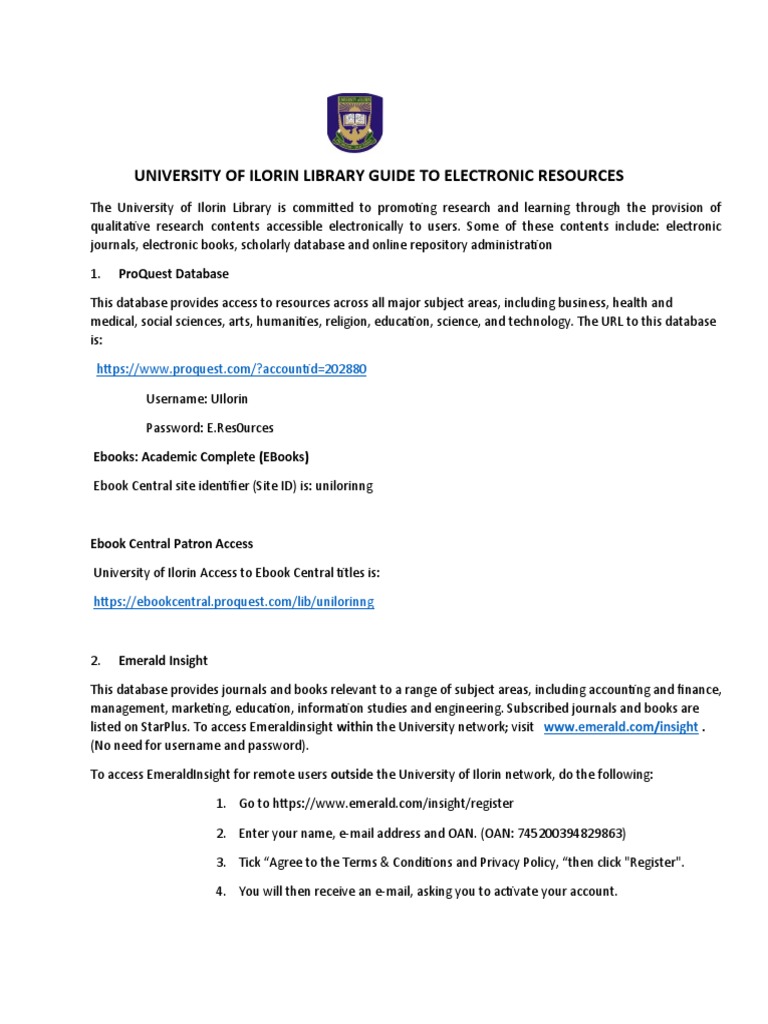 Unilorin Library Electronic Resources Guide | PDF | Academic Journal ...