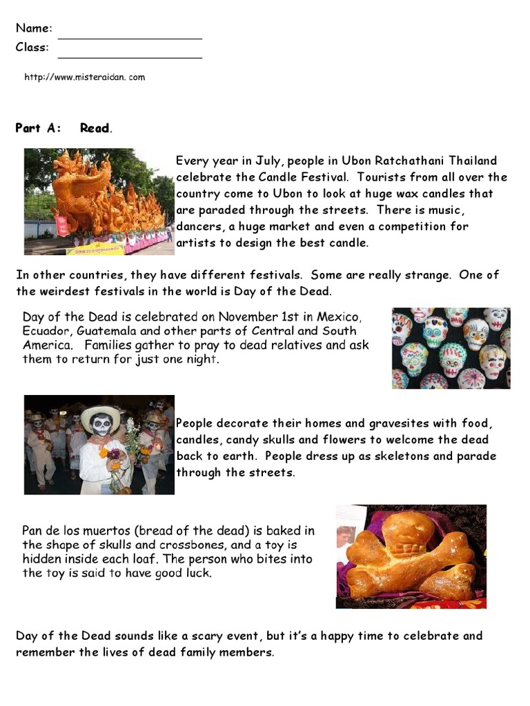 Festivals Around The World Reading Comprehension Exercises | PDF