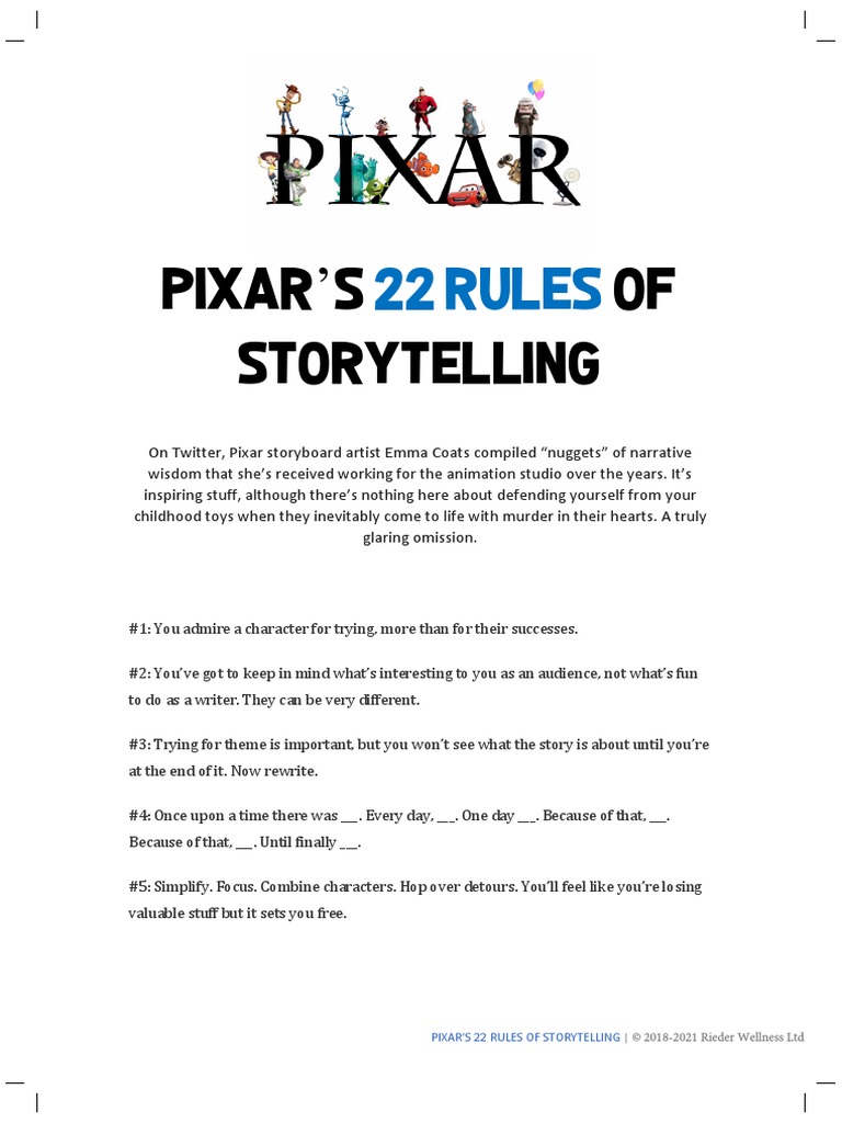 Pixar's 22 Rules of Storytelling | PDF | Storytelling