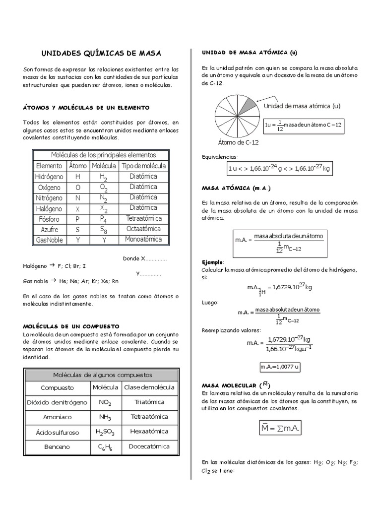 Unidades Químicas de Masa | PDF | Mole (Unidad) | Moléculas