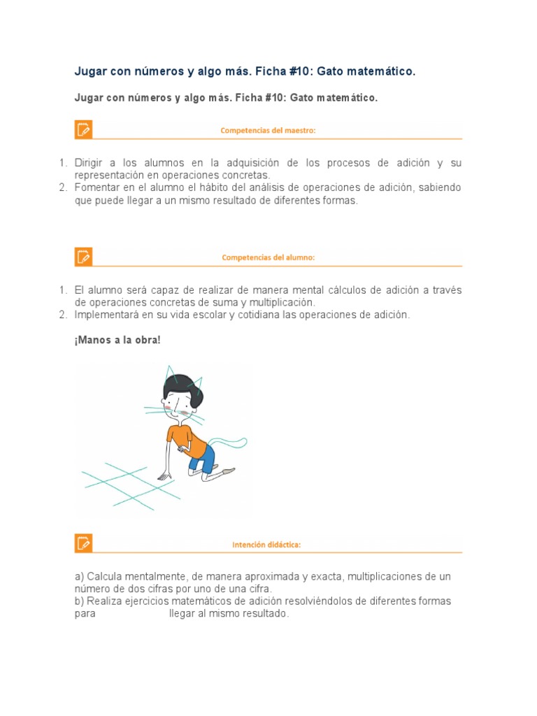 Jugar Con Numeros y Algo Mas. Ficha #10 Gato Matematico | PDF ...