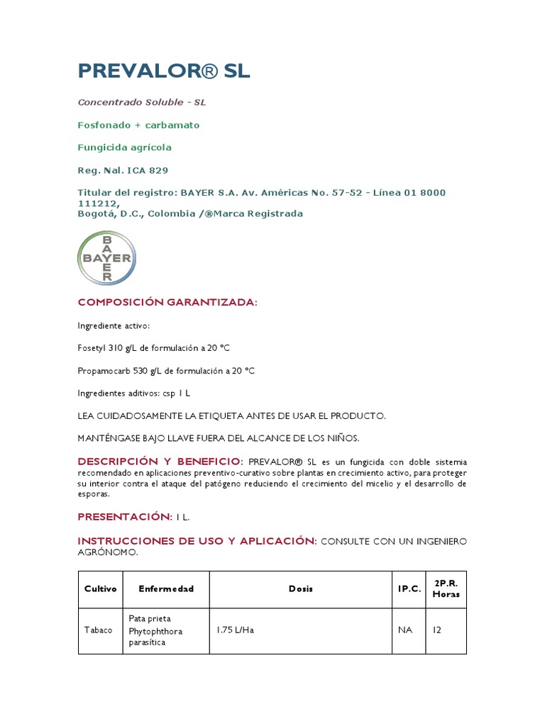 Prevalor® SL: Composición Garantizada | PDF | Agua | Agricultura