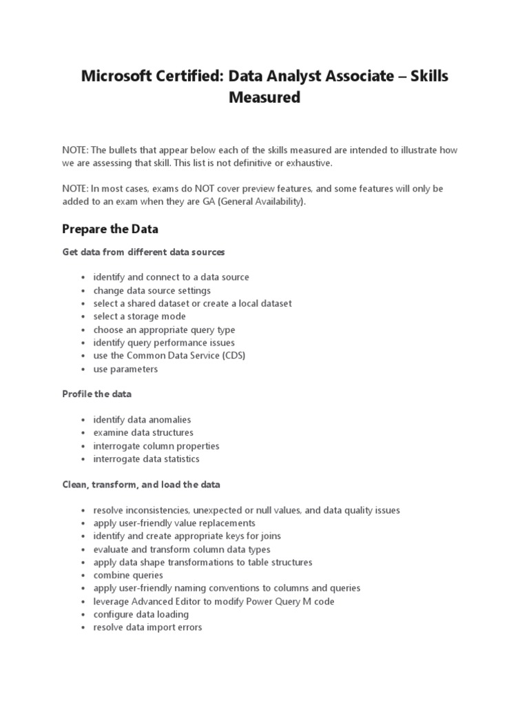 Microsoft Certified Data Analyst Associate Skills Measured | PDF | Data ...