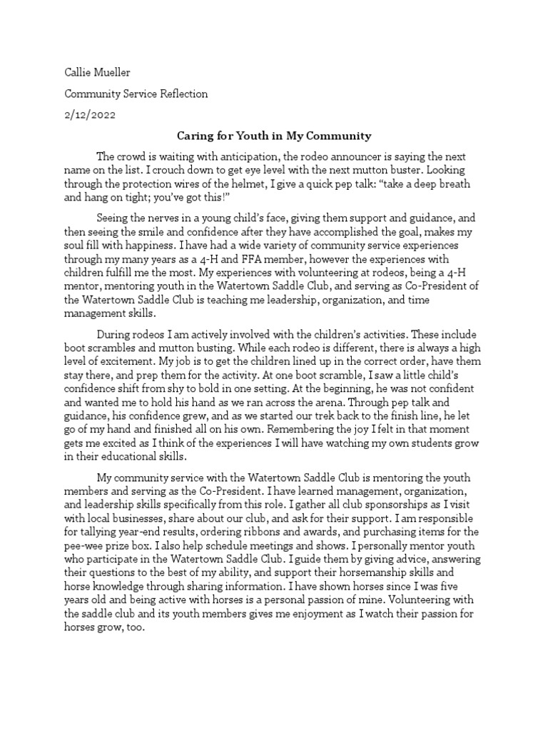 Community Service Reflection - 2022 | PDF | Mentorship | Cognition