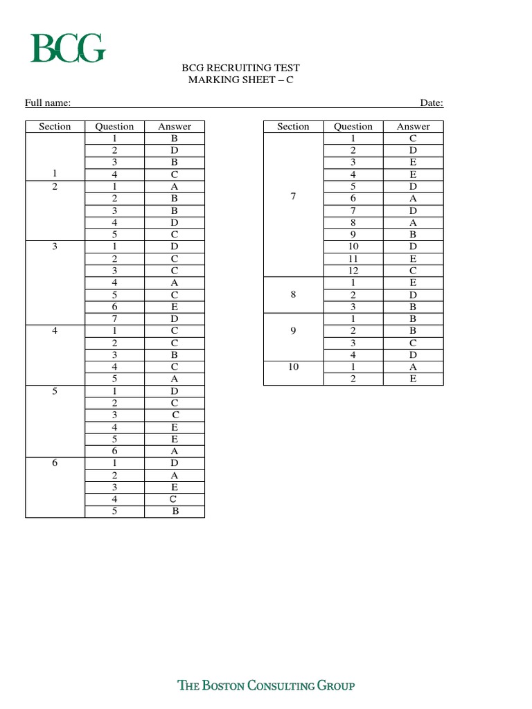 BCG Sample Test - C - Key - Upd | PDF