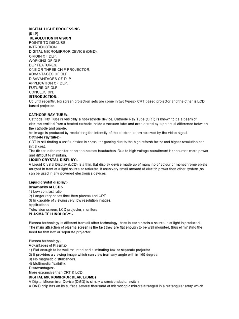 Digital Light Processing (DLP) Overview | PDF | Computer Monitor ...